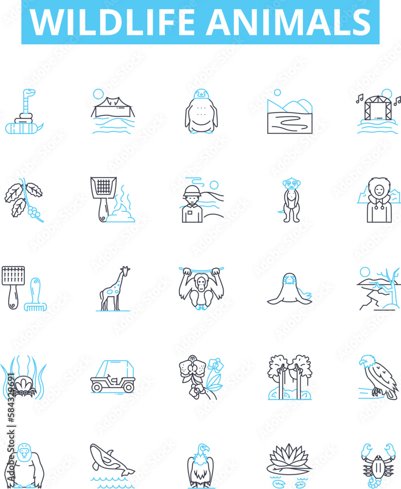 Wildlife animals vector line icons set. Animals, Wildlife, Fauna ...