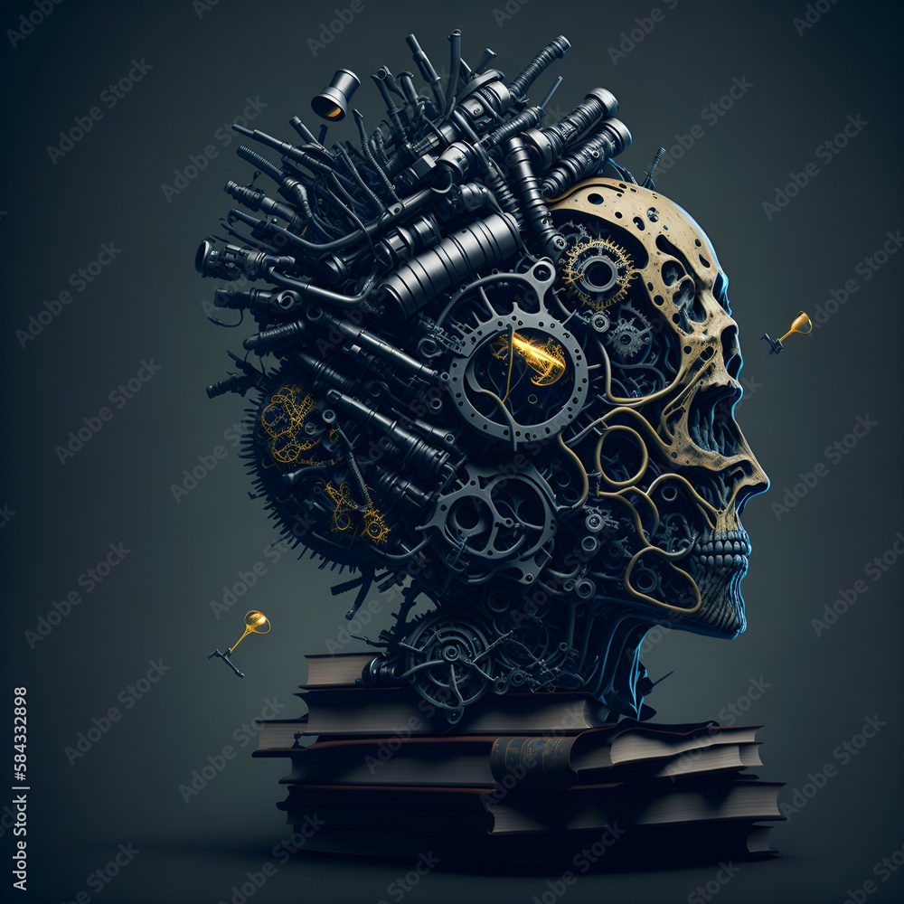 Machine learning, education, gear and brain, clock and books, gpt ...