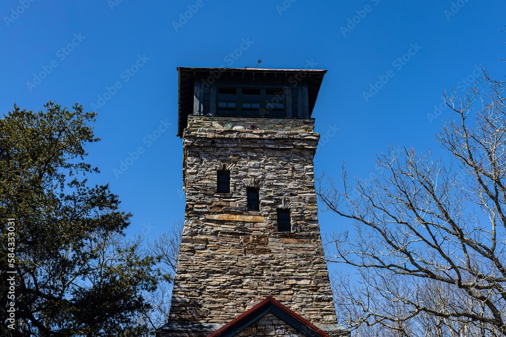 Tall stone viewing tower on top of Cheaha Mountain, the highest point ...