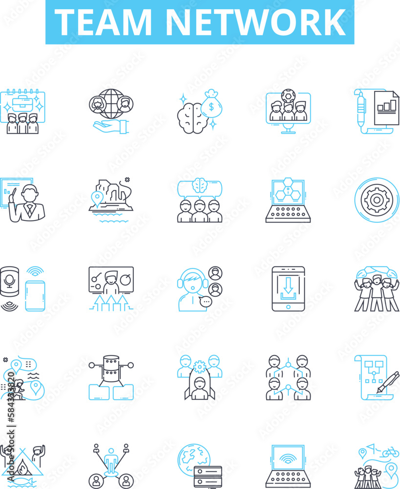 Team network vector line icons set. Team, Network, Collaborate, Sharing ...