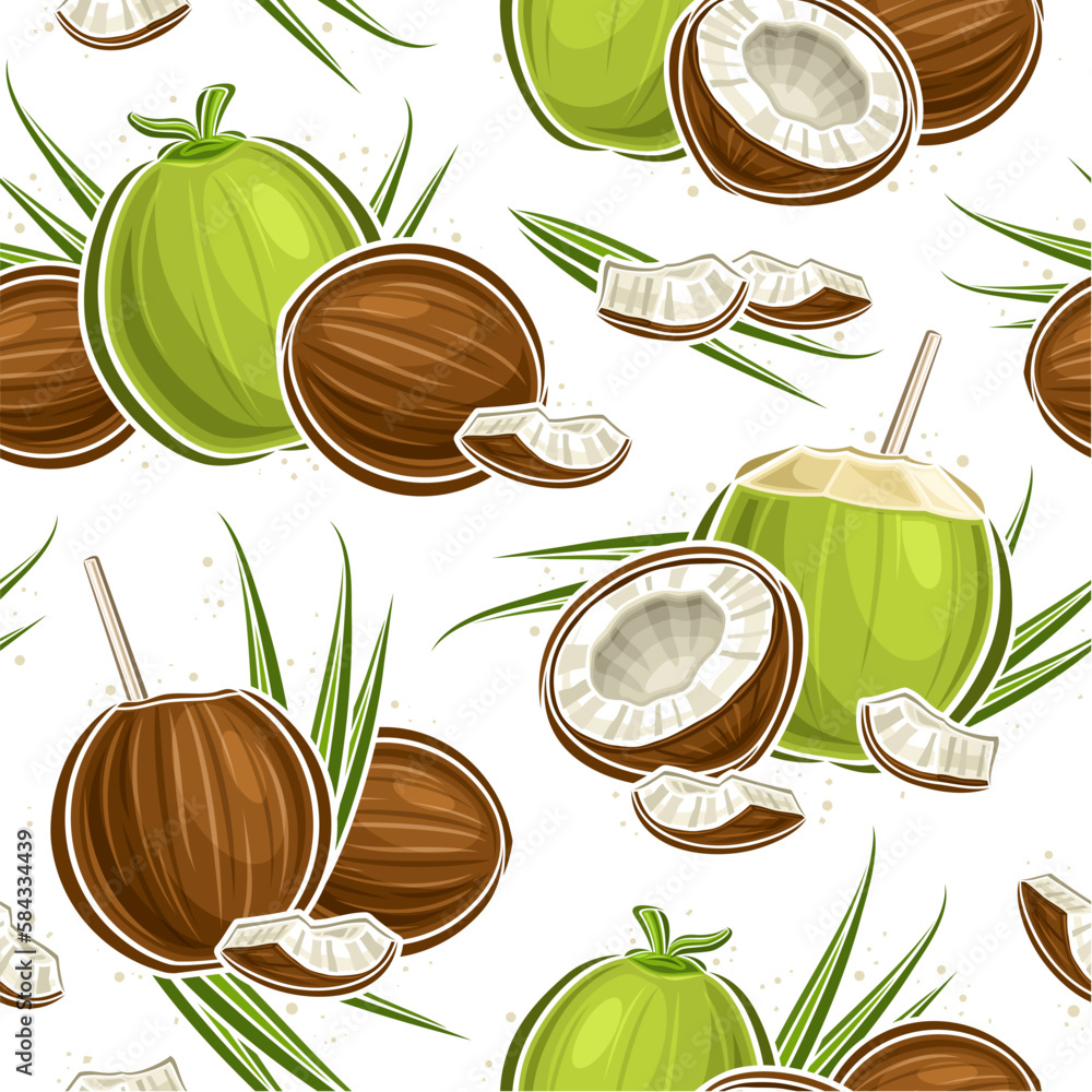 Vector Coconut Seamless Pattern, repeating background with illustration ...
