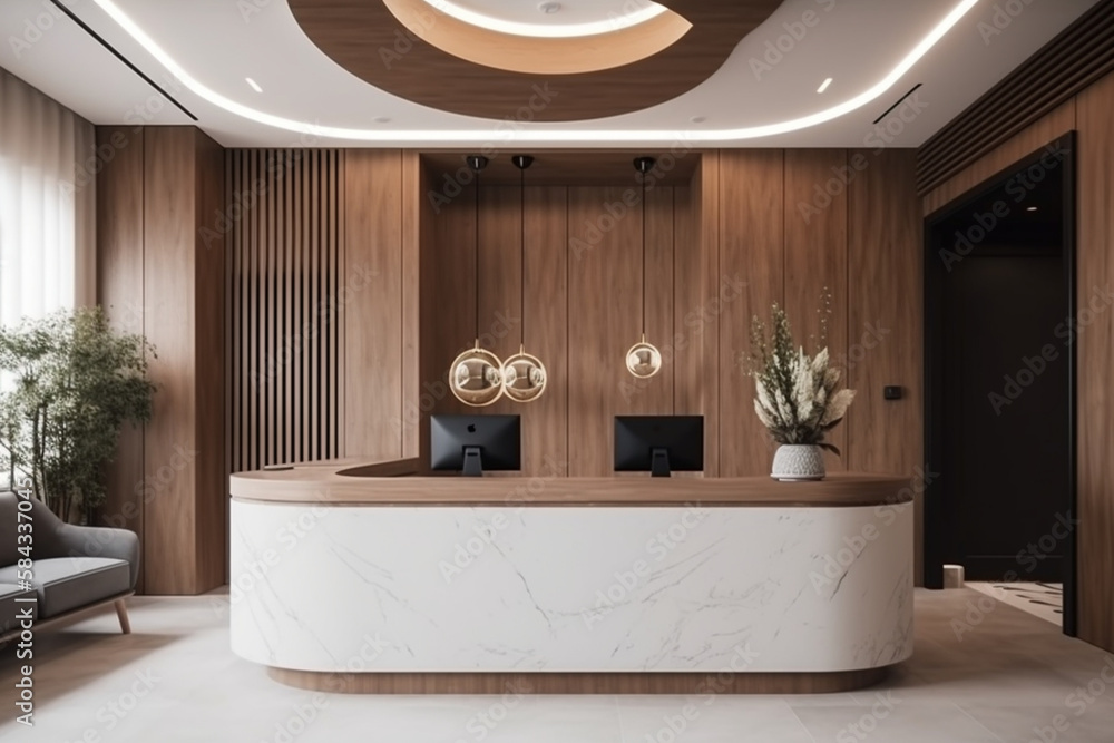 Luxury and contemporary lobby area interior design in white and wood ...