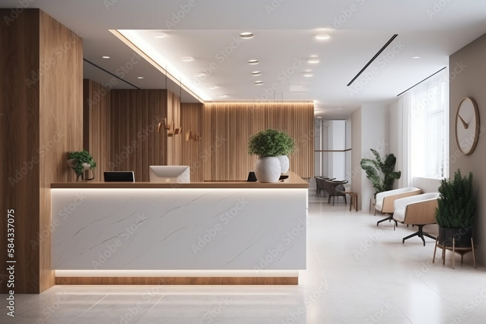 Luxury and contemporary lobby area interior design in white and wood ...