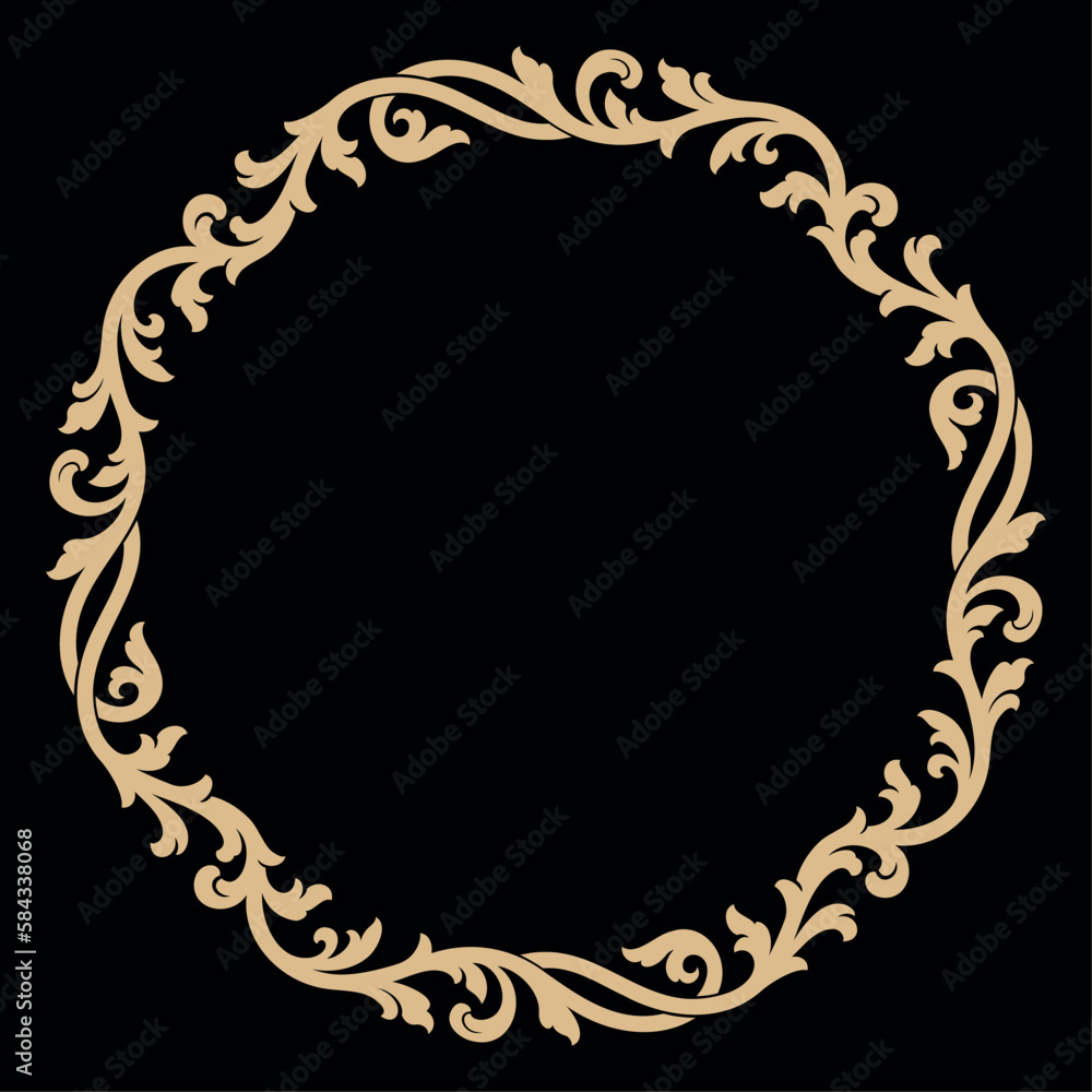 Vintage round floral frame with retro ornament pattern in antique ...