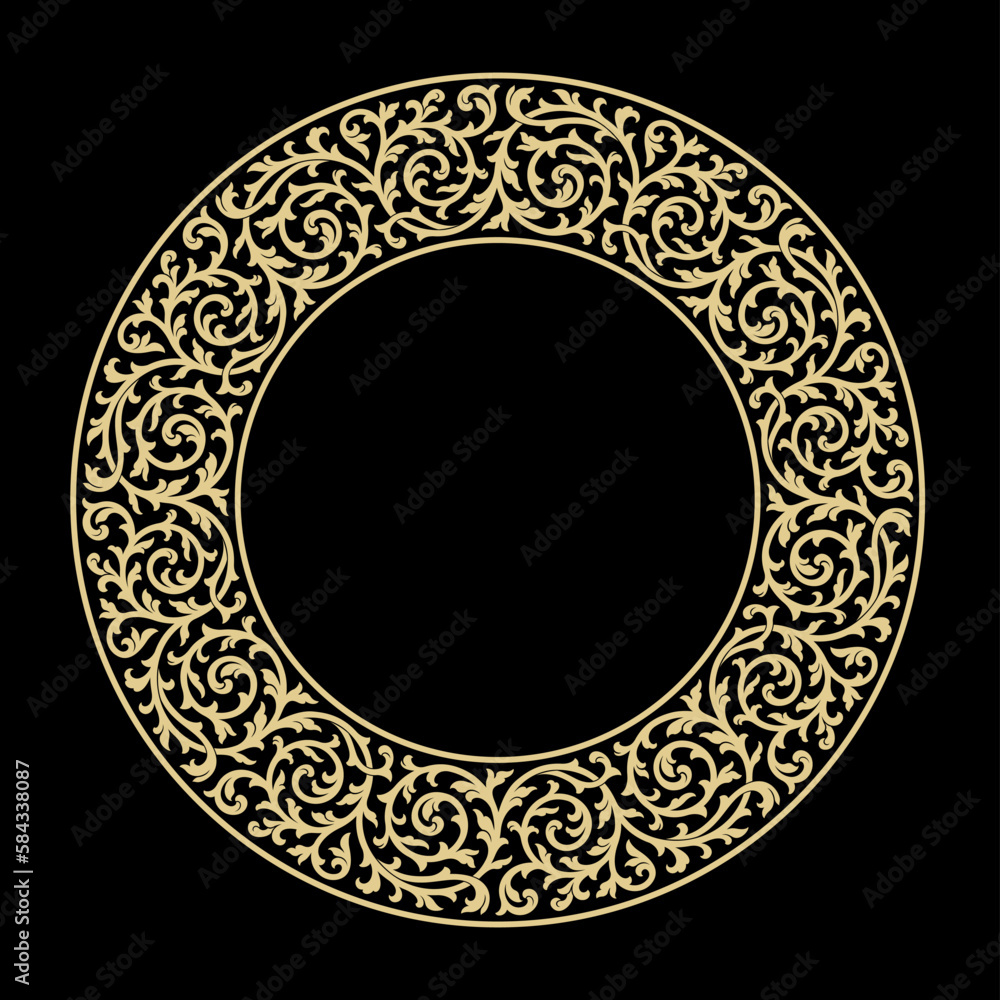 Vintage round floral frame with retro ornament pattern in antique ...