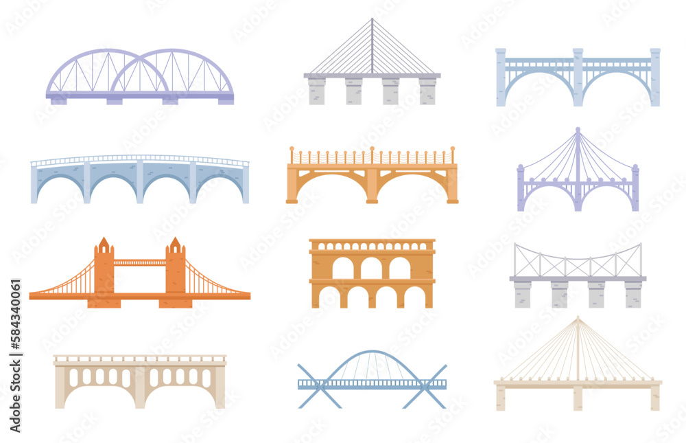 Bridge of construction vector cartoon set icon. Color graphic design ...