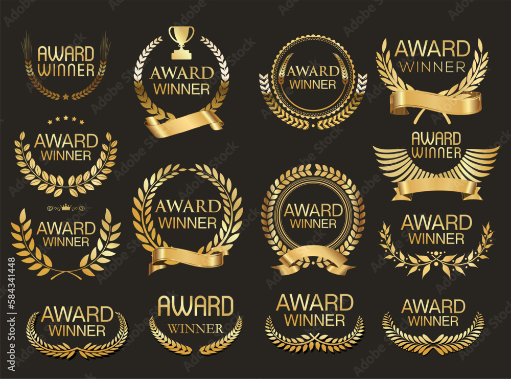 Award Winner emblem collection of gold laurel wreath vector ...