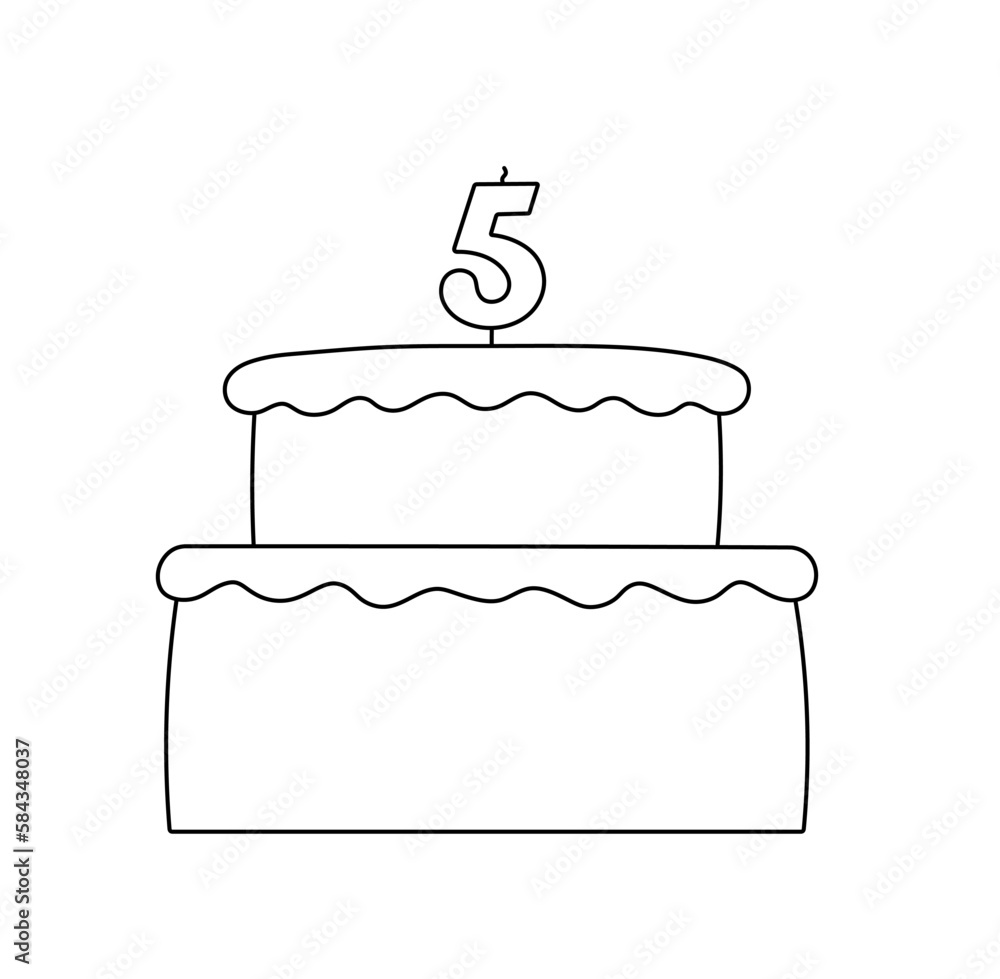 Vector isolated one single two tier cake with cream and figure 5 five ...