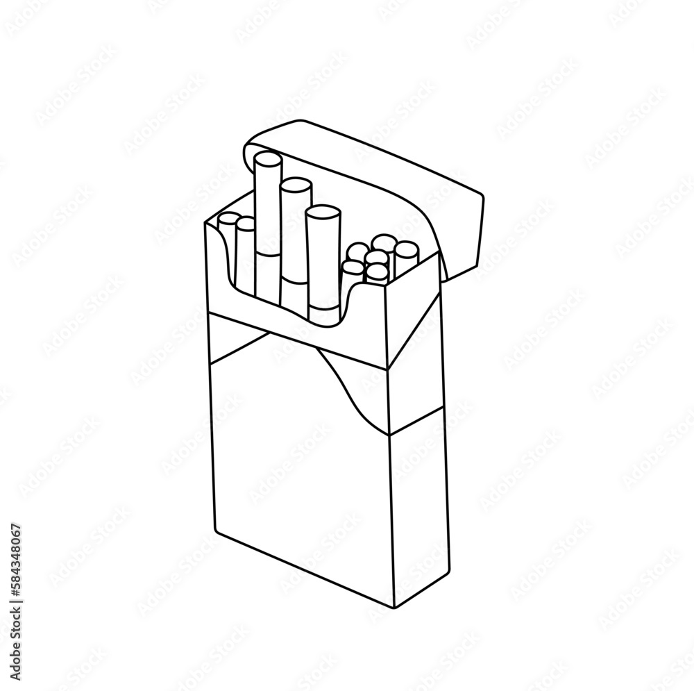 Vector isolated one single open pack of cigarettes colorless black and ...