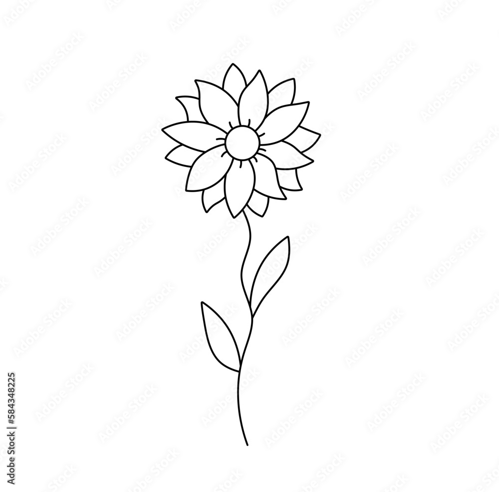 Vector isolated one single simplest flower with petals on a stem aster ...