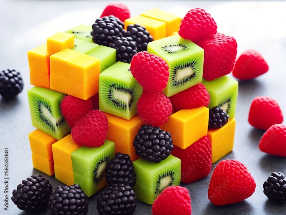 Vibrant fruit cube concept art created with Generative AI. Stock ...