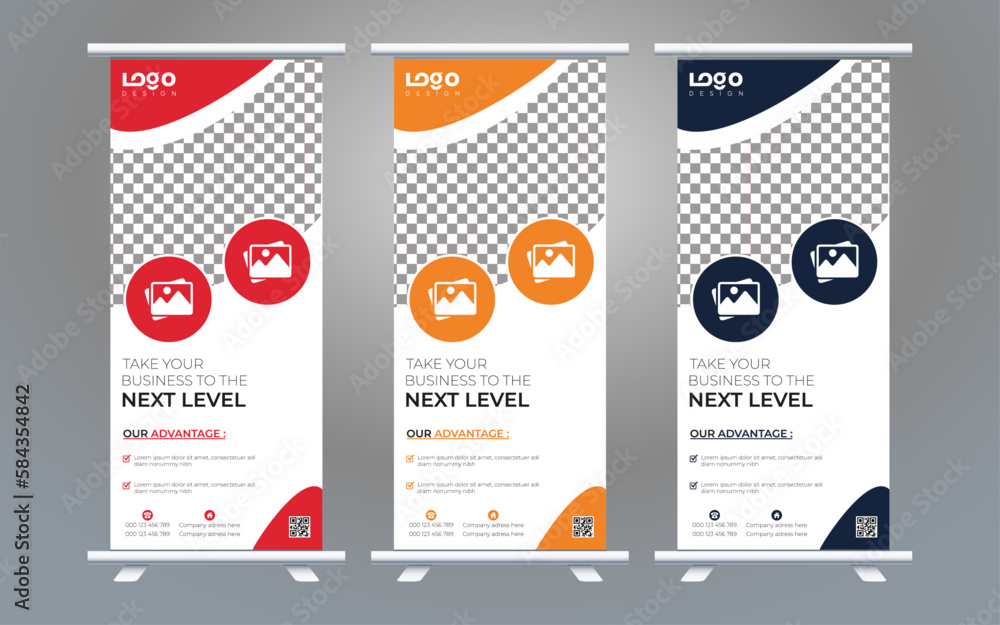 Business Roll Up Set. Standee Design. Banner Template, Abstract Blue ...