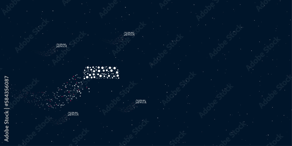 A sofa symbol filled with dots flies through the stars leaving a trail ...