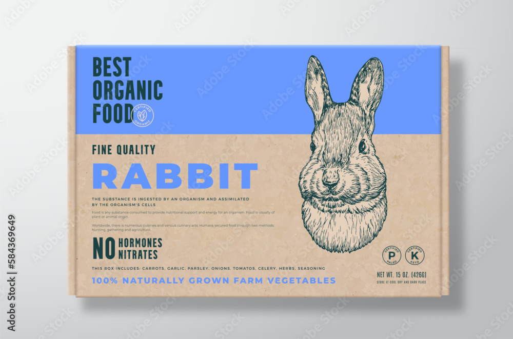 Organic Rabbit Meat. Vector Food Packaging Label Design on a Craft ...