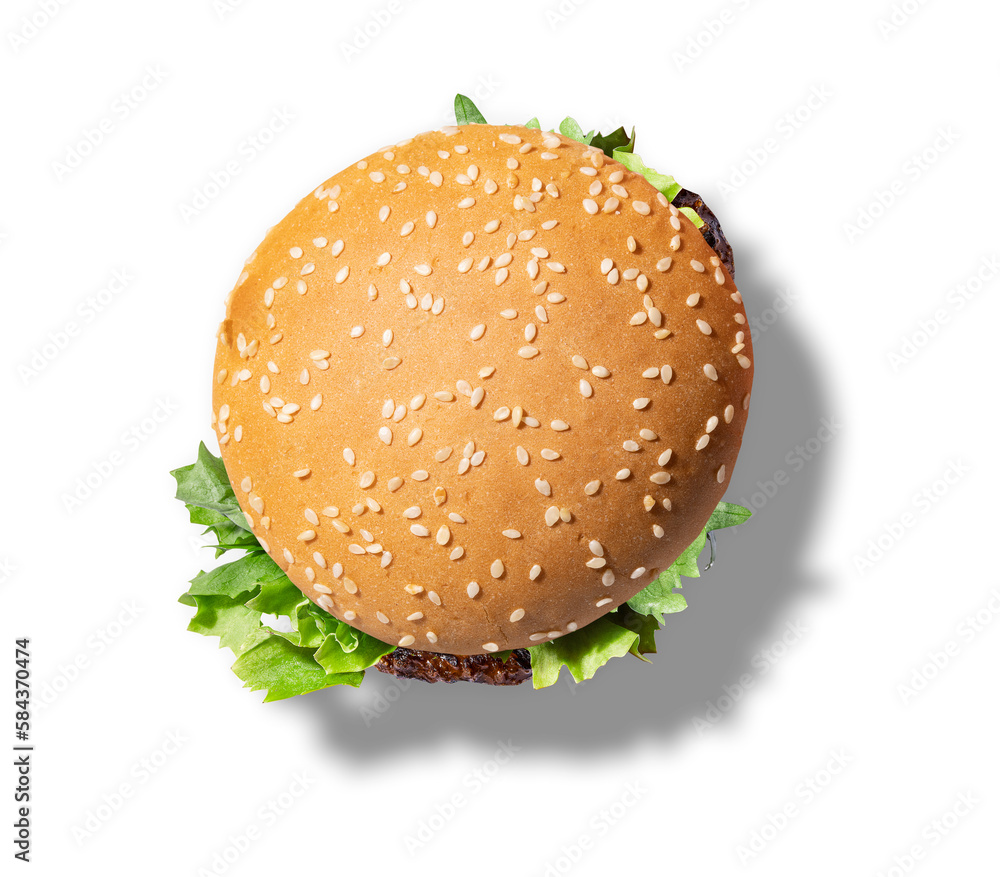 the perfect Burger from above, bird's eye view isolated on white Stock ...