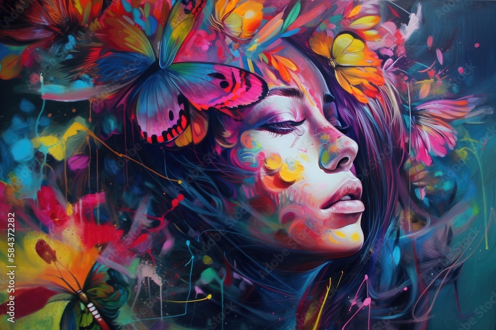 human brain concept. Creative part and colorful forest and nature ...