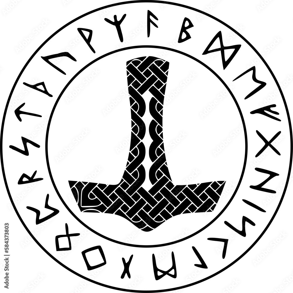 Wikinger Symbol: Runenkreis mit Thors Hammer mit Muster Stock Vector ...