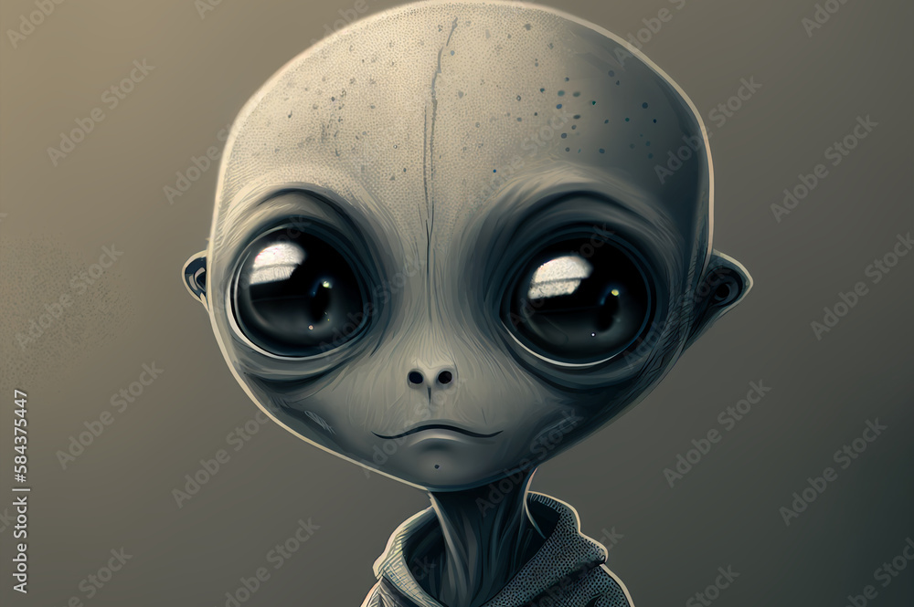 Little sad alien. Cute grey alien. Moody, fantasy, aliens invasion ...