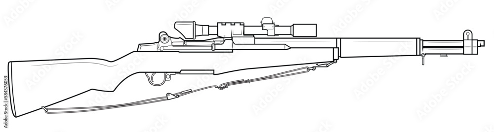 Vector illustration of the M1 Garand rifle with sniper scope and sling ...