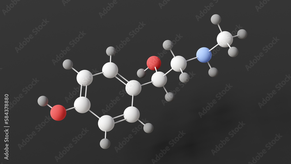 synephrine molecule, molecular structure, phenethylamine alkaloid, ball ...