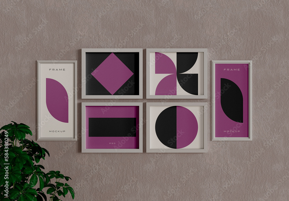 Six Frames on Wall Mockup Stock Template | Adobe Stock