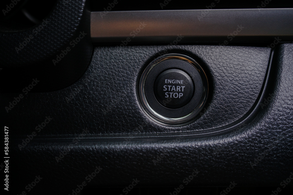 The dashboard shows details of the start button in the car. engine ...
