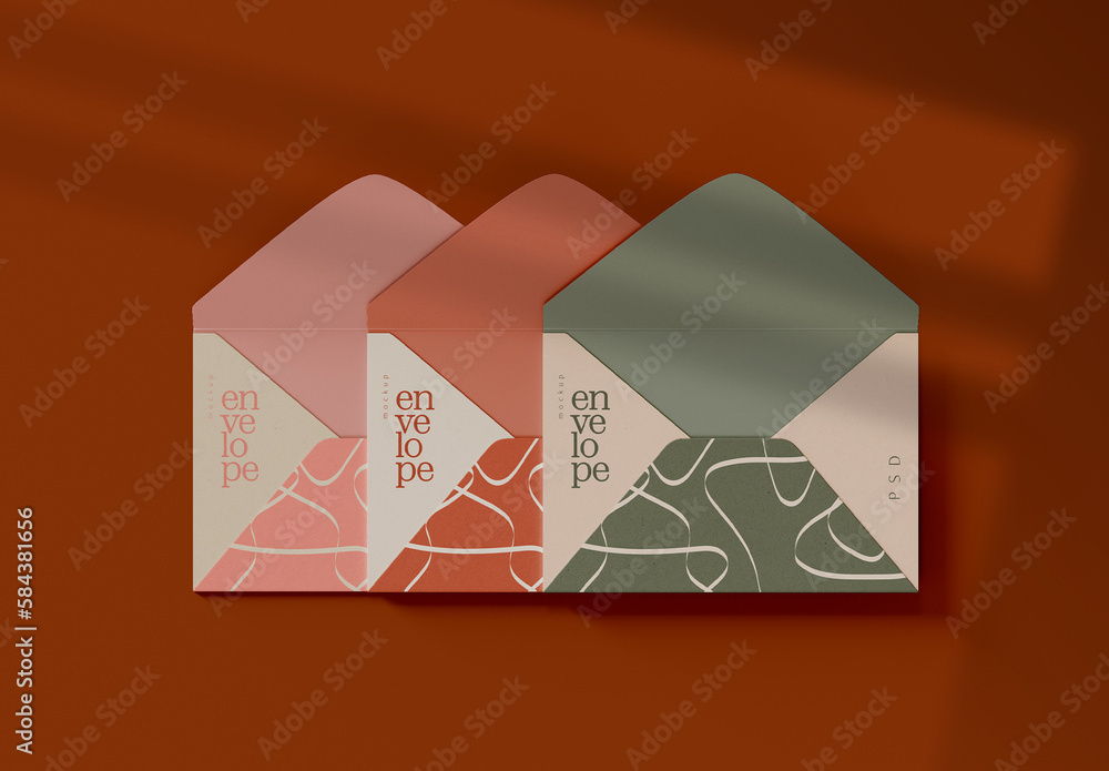 Top View of Three Open Envelopes Mockup Stock Template | Adobe Stock