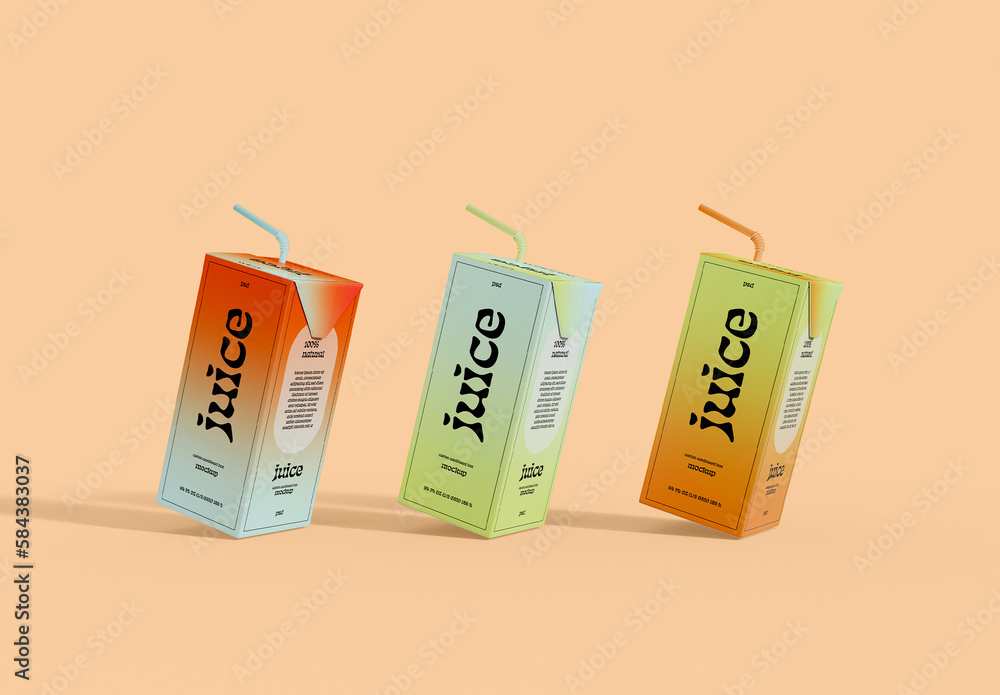 Three Juice Box with Straw Mockup Stock Template | Adobe Stock