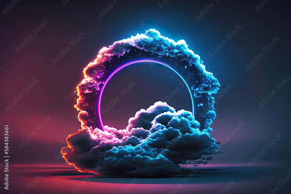 Space ring with backlight and clouds as 3D render abstract geometric ...