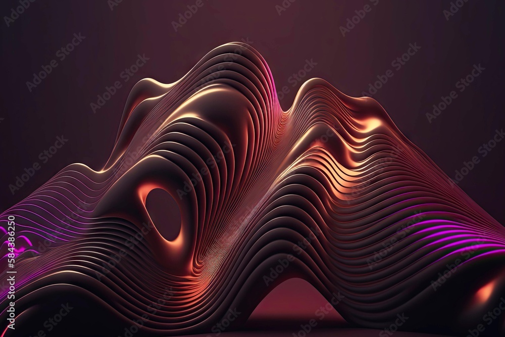 Curved and sinuous waves with three-dimensional shape in form of 3d ...
