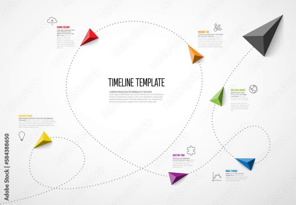Simple timeline with color pyramid arrows, facts and icons Stock Vector ...