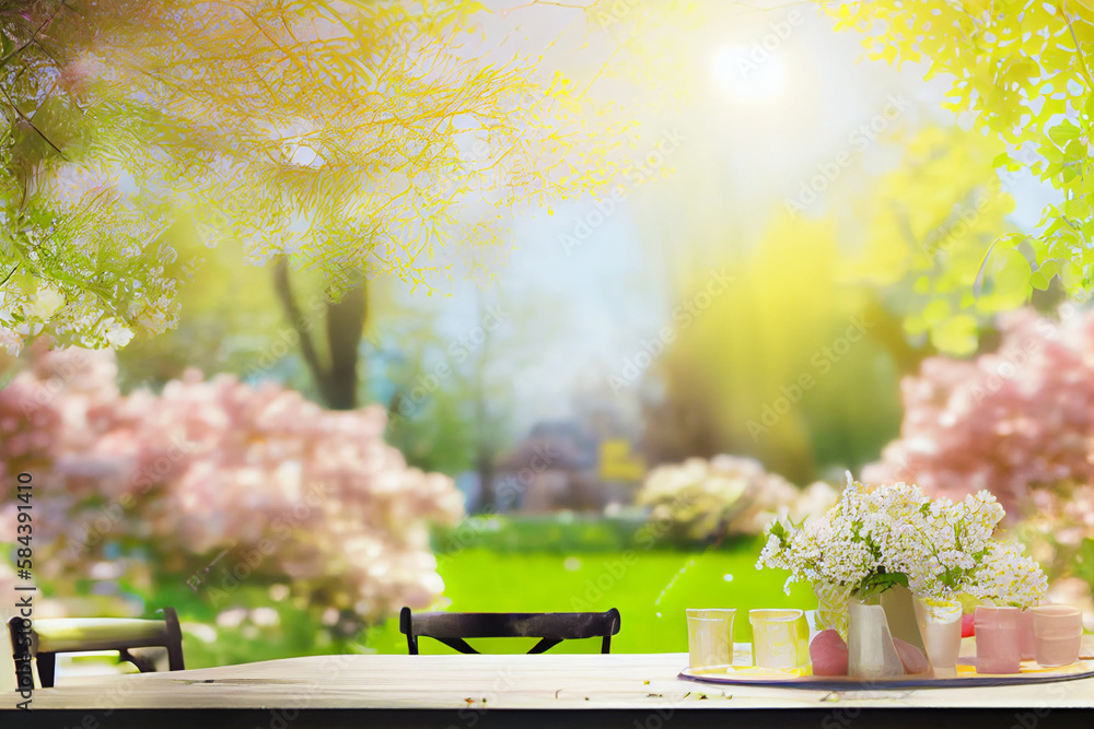 Beautiful spring background with green juicy young foliage and empty ...