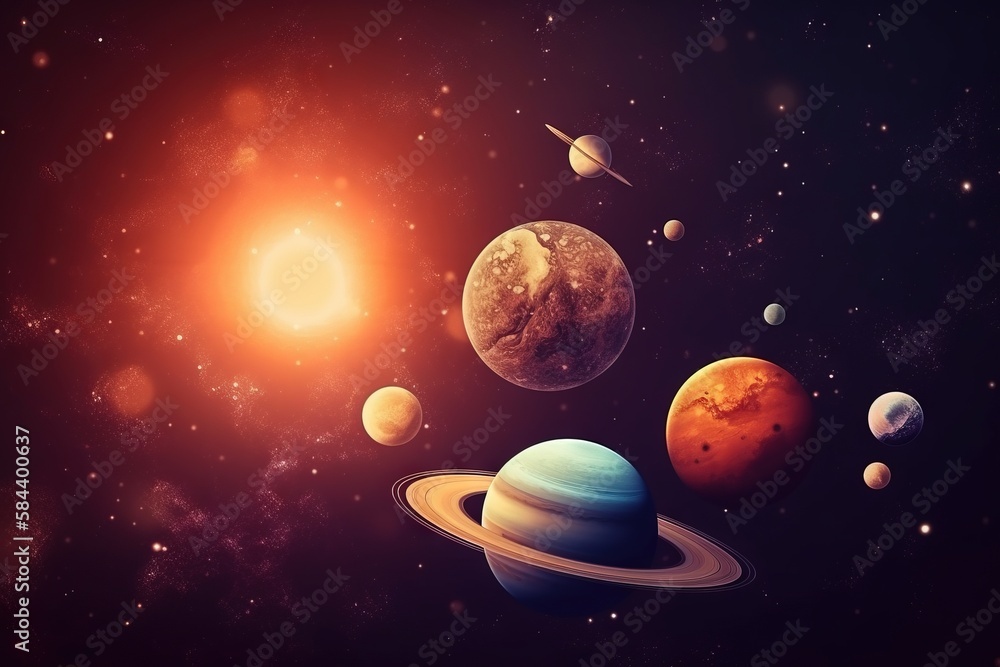 a solar system with planets and sun in the background stock photo ...