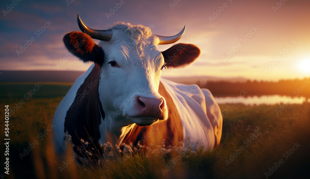 cow at green field portrait new quality stock image animal illustration ...