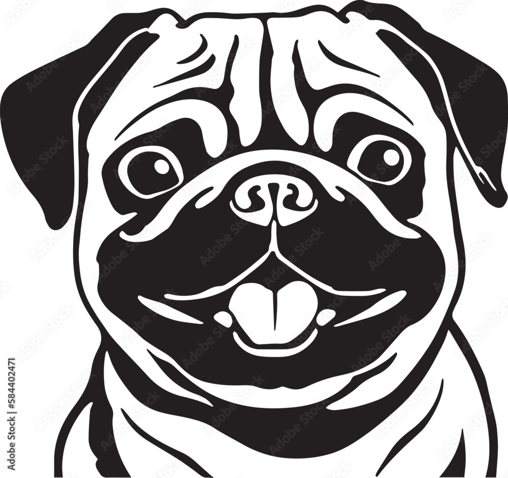 Pug dog face isolated on a white background, EPS, Vector, Illustration ...