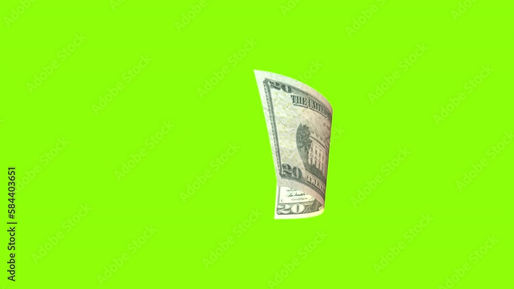 A five-dollar bill moving in 3D animation video on green screen ready ...