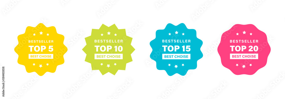 Set of label bestseller, best choice, top 5, top 10, top 15 and top 20 ...