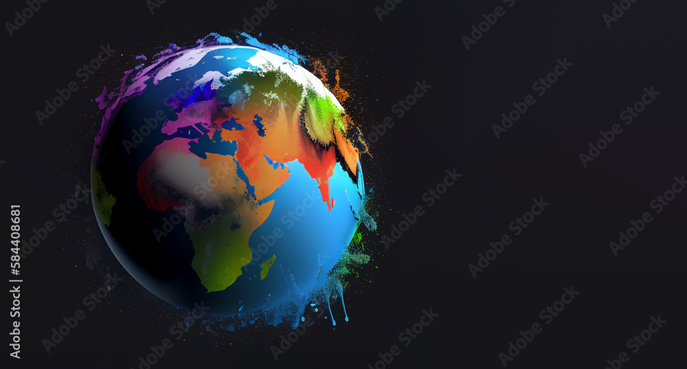 Earth day world map splash art painting horizontal banner with copy ...