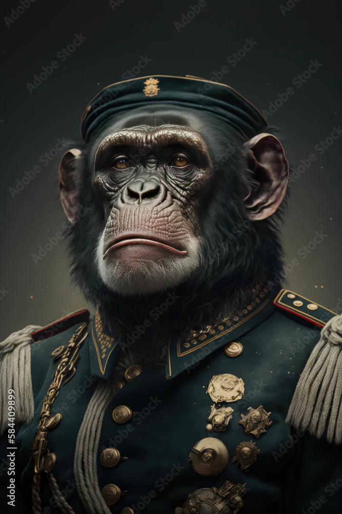 Monkey in army suit, guerilla commander general ,made with Generative ...