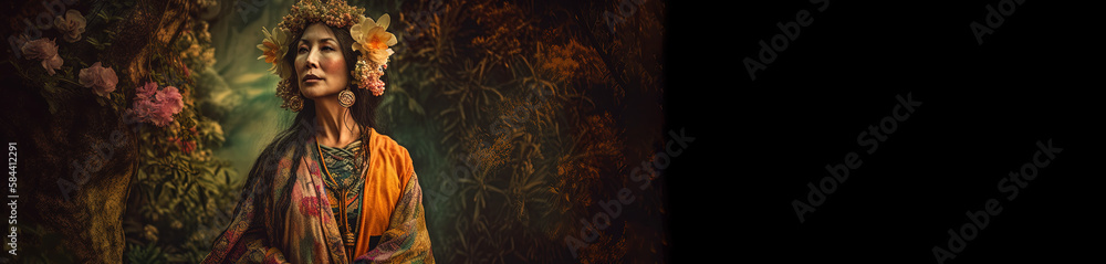 Shaman, goddess of Earth and Motherhood, copy space, deep connection to ...