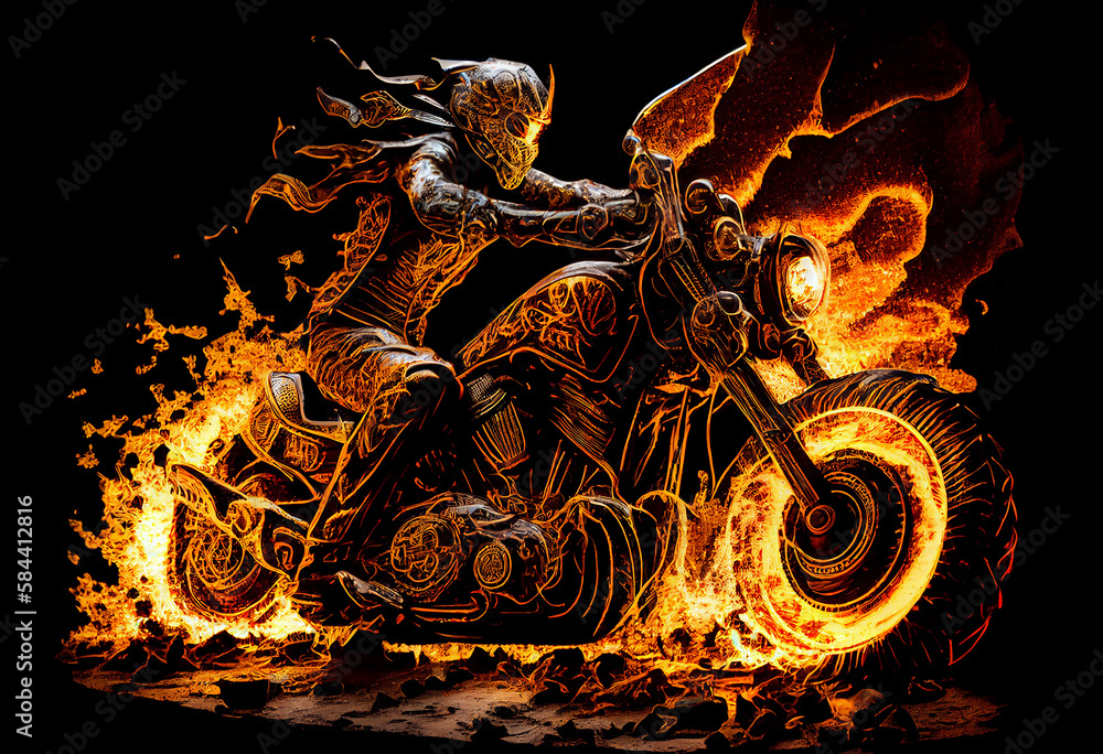 Watercolour abstract paintingof an off-road motorcyle and rider where ...