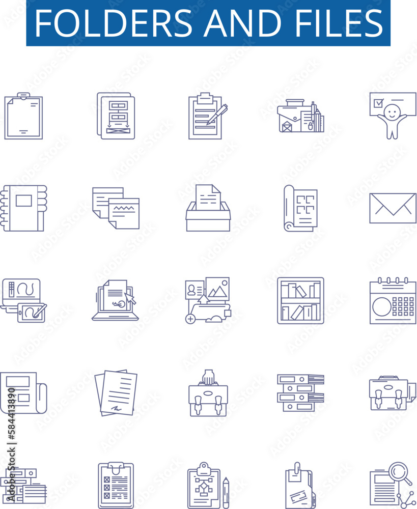 Folders and files line icons signs set. Design collection of folders, files, organization ...