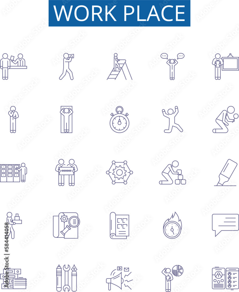 Work place line icons signs set. Design collection of Office, Cubicle ...