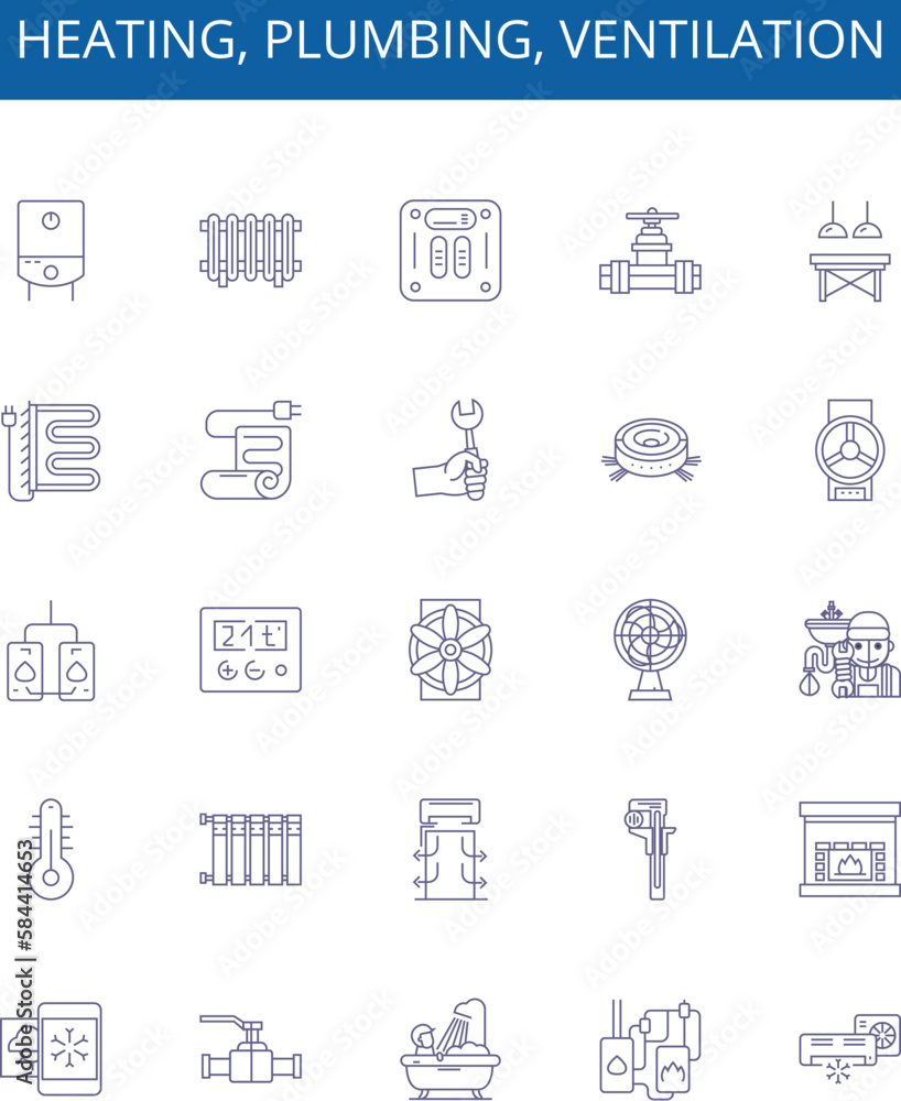 Vetor de Heating, plumbing, ventilation line icons signs set. Design ...