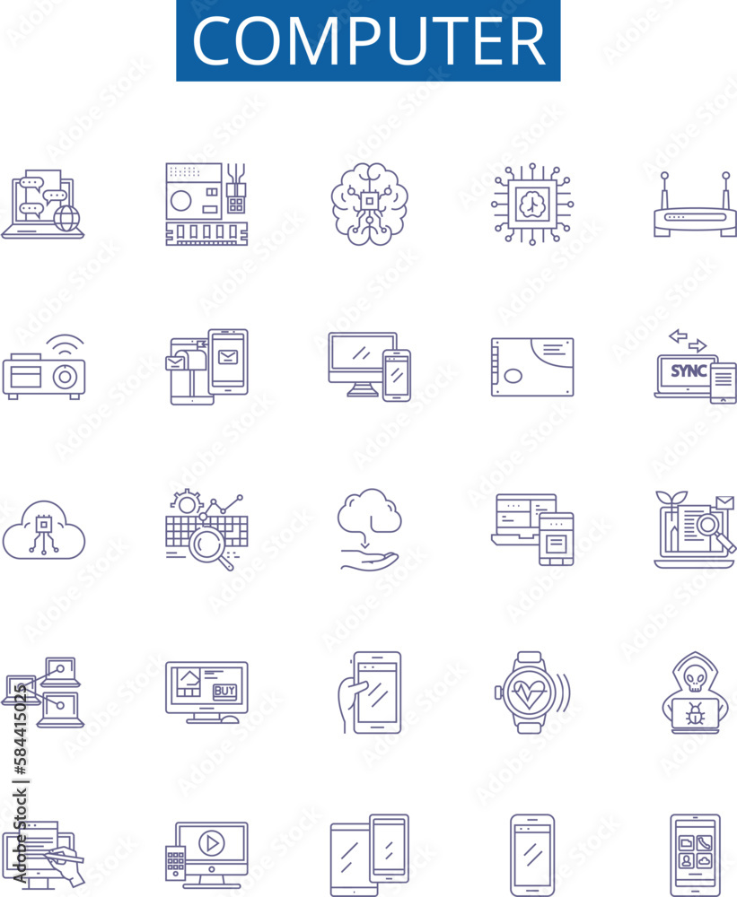 Computer Line Icons Signs Set Design Collection Of Hardware Software Data Network Monitor