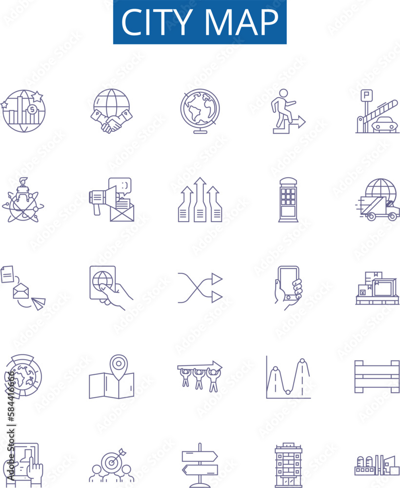 City map line icons signs set. Design collection of City, Map, Urban ...