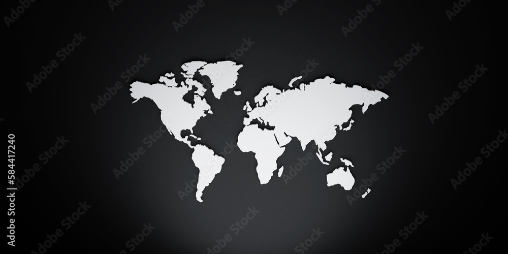 World map in white colors on a black background Stock Illustration ...