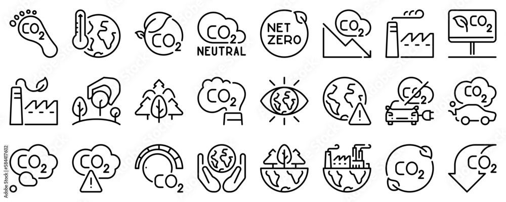 Line icons about co2 emissions. Line icon on transparent background ...