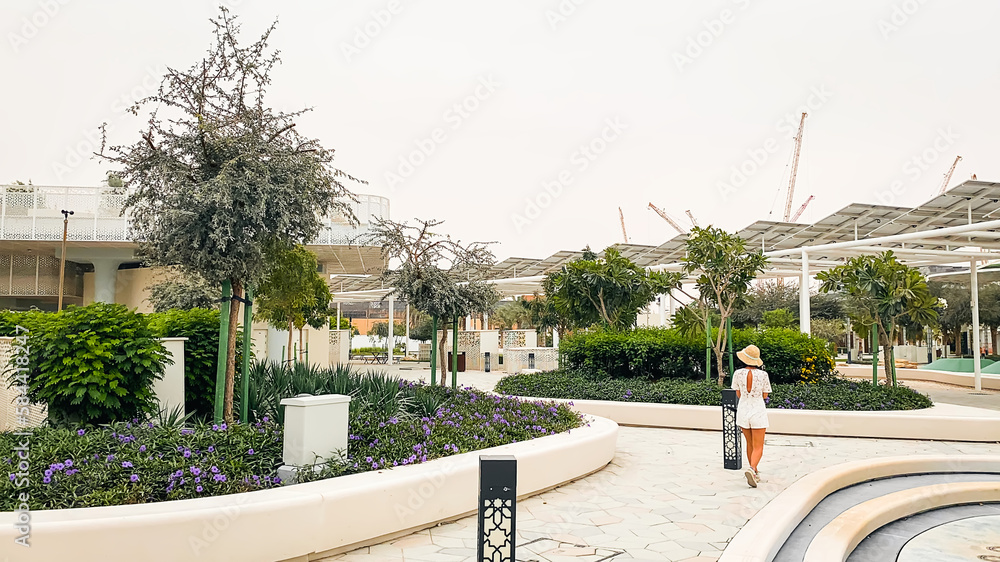 UAE, Abu Dhabi - 13th march, 2023: tourist visit walk in Masdar city ...
