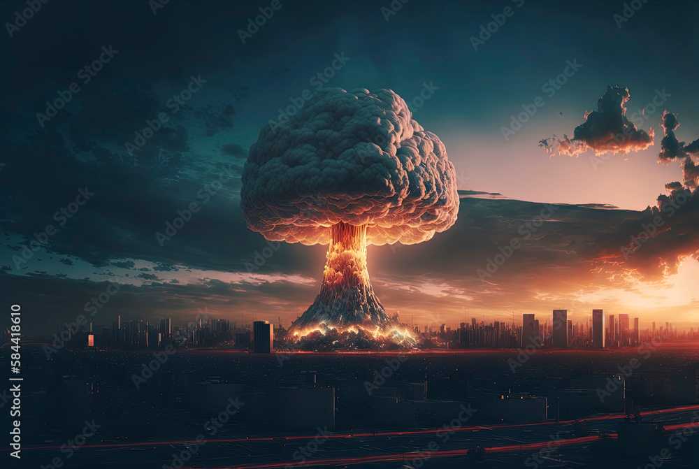 Nuclear explosion in a city, atomic bomb, nuclear war, generative ai ...